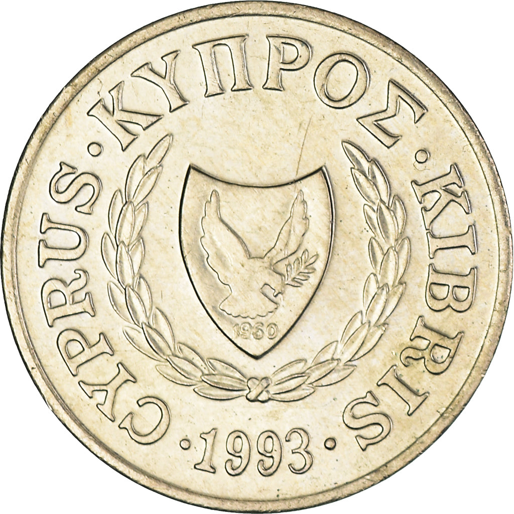 Coin Cyprus 2 Cents 1993 MS(60-62) Nickel-brass KM:54.3 – Numiscorner.com