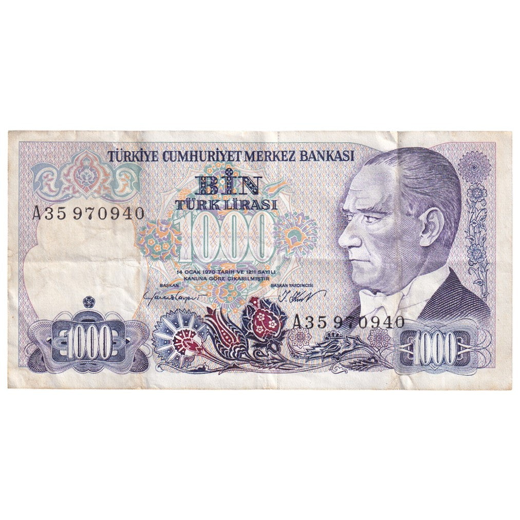 Banknote Turkey 1000 Lira L.1970 (1986) KM:196 AU(55-58) – Numiscorner.com