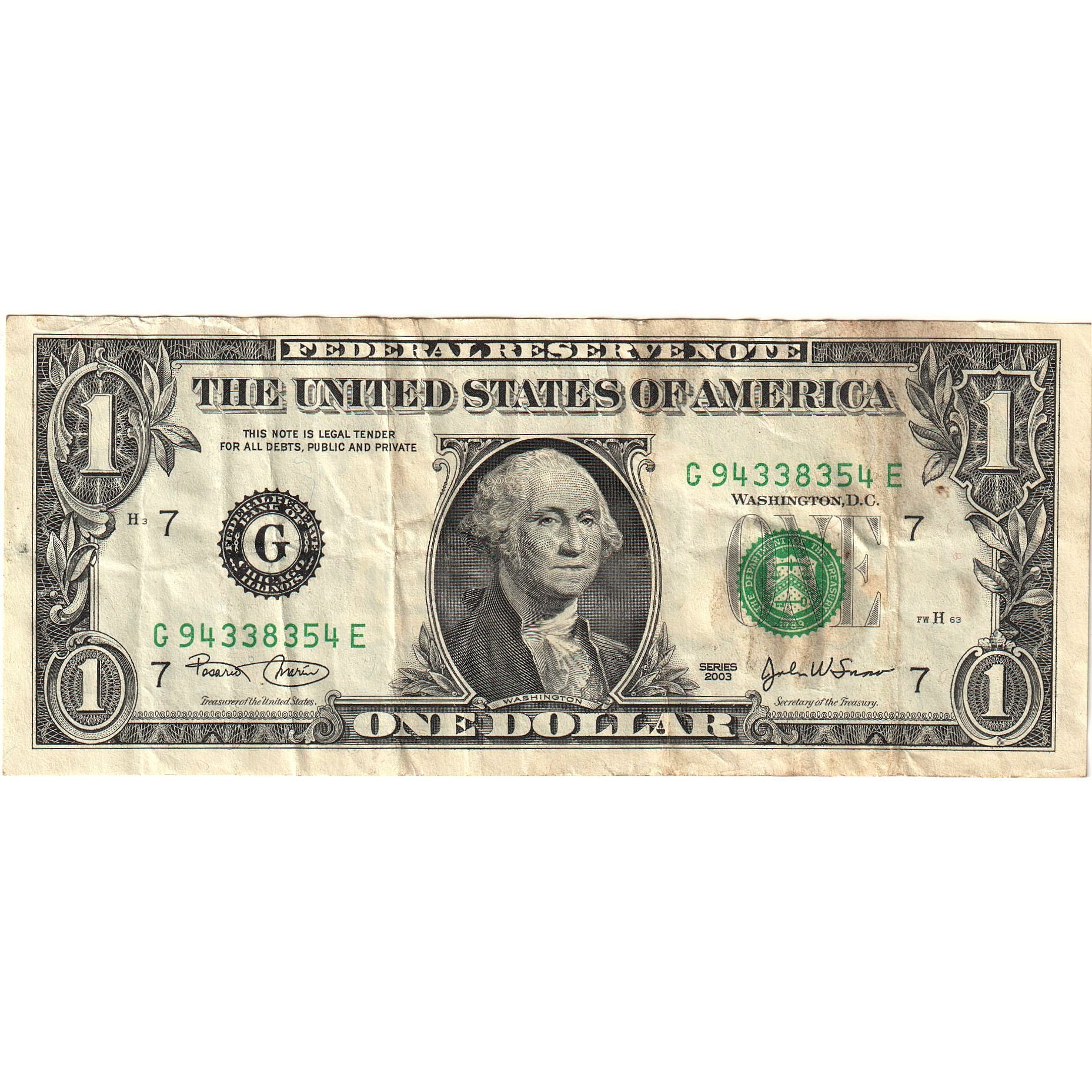 Banknote United States One Dollar 2003 Chicago KM:4660 EF(40-45 ...