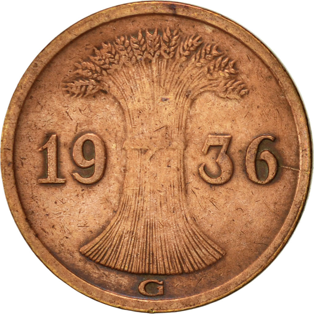 Coin GERMANY WEIMAR REPUBLIC Reichspfennig 1936 Karlsruhe EF(40-45 ...