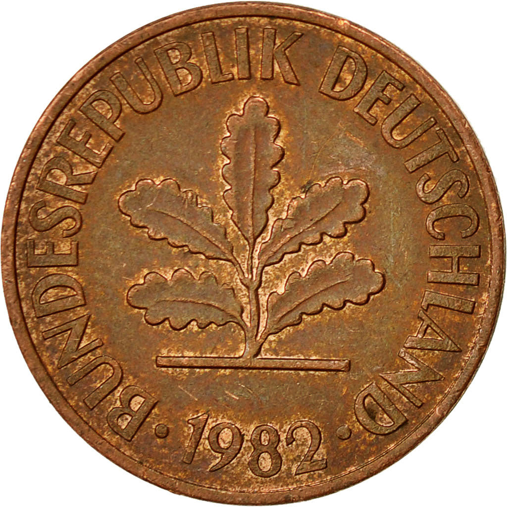 Coin GERMANY - FEDERAL REPUBLIC 2 Pfennig 1982 Munich EF(40-45) Copper ...