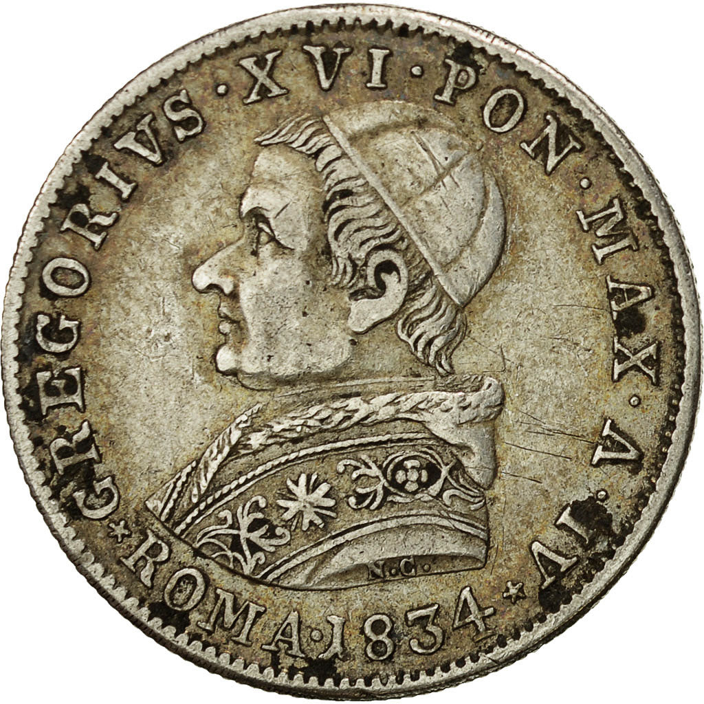 Coin ITALIAN STATES PAPAL STATES Gregory XVI 20 Baiocchi 1834 Roma ...