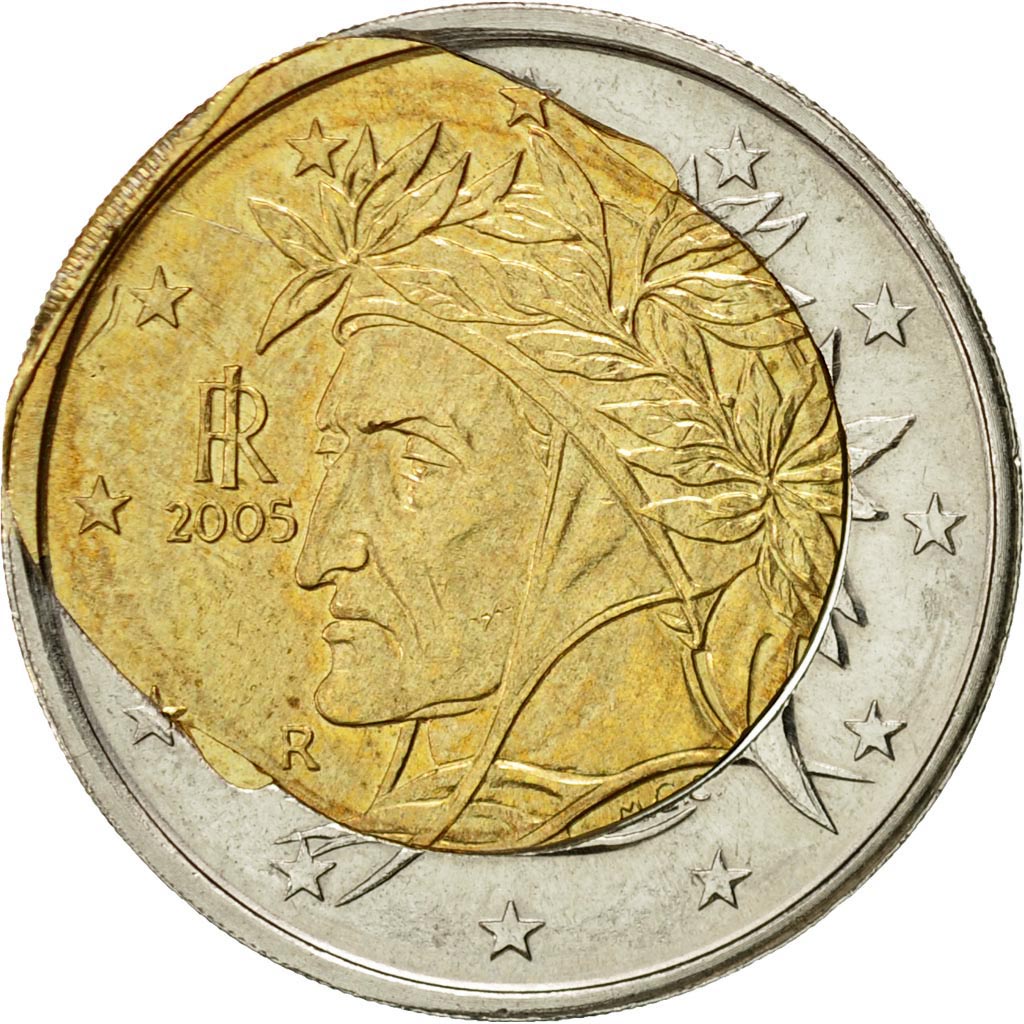 Italy 2 Euro 2005 Fautée - Coeur déformé MS(63) Bi-Metallic ...