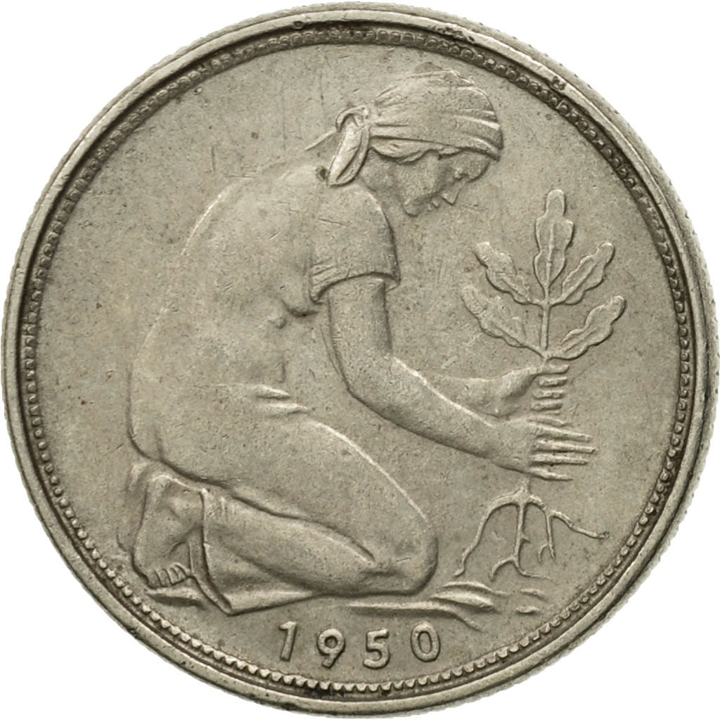 Coin GERMANY - FEDERAL REPUBLIC 50 Pfennig 1950 Karlsruhe VF(30-35 ...