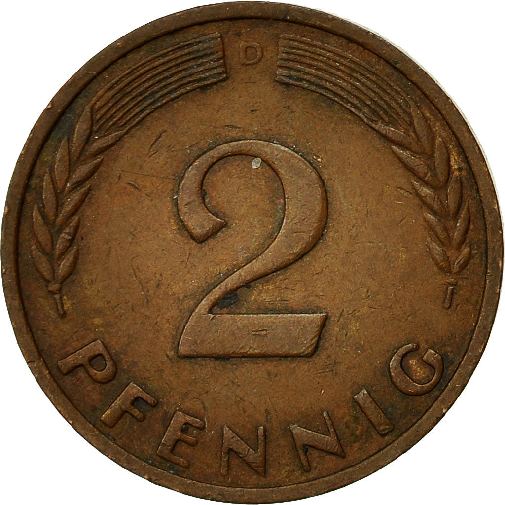 Coin GERMANY - FEDERAL REPUBLIC 2 Pfennig 1961 Munich EF(40-45) Bronze – Numiscorner.com