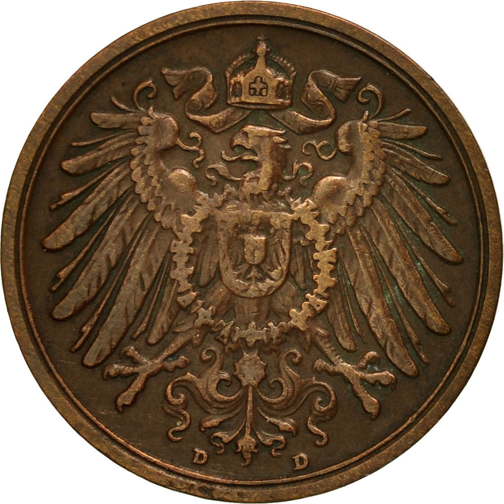 Coin GERMANY - EMPIRE Wilhelm II 2 Pfennig 1904 Munich EF(40-45) Copper ...