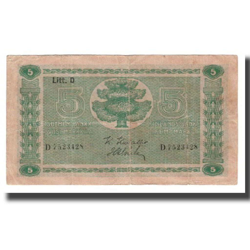 Banknote Finland 5 Markkaa 1939 (1942-45) KM:69a AU(55-58 ...