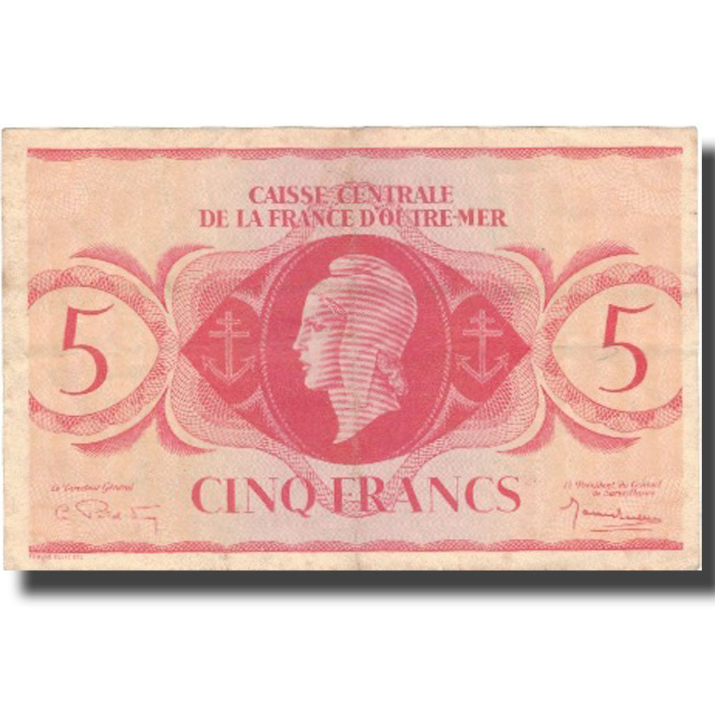 Banknote French Equatorial Africa 5 Francs 1944 1944 KM:15C VF(30-35 ...