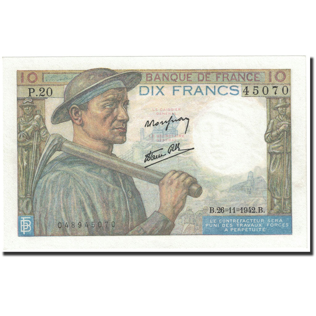 Banknote France 10 Francs 1942 1942-11-26 UNC(64) Fayette:8.6 KM:99e ...