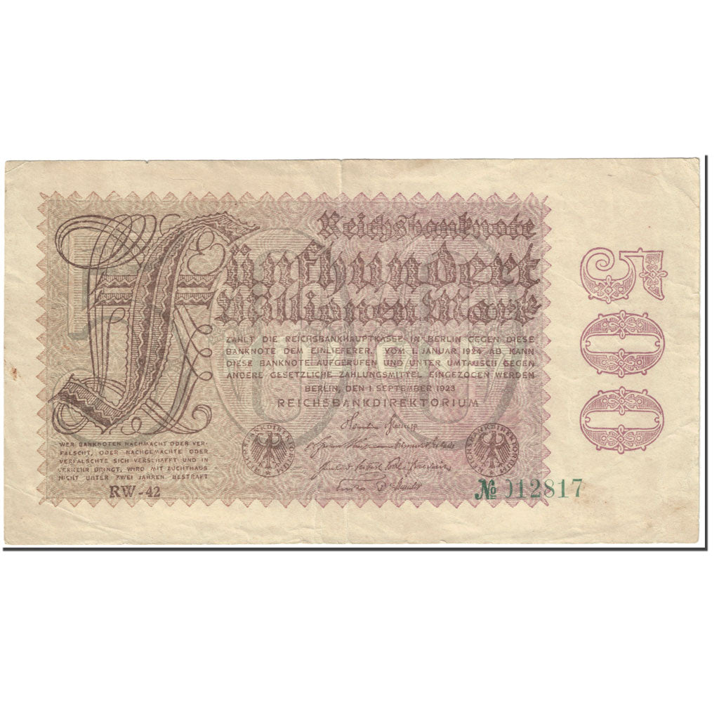 Banknote Germany 500 Millionen Mark 1923 1923-09-01 KM:110d EF(40-45 ...
