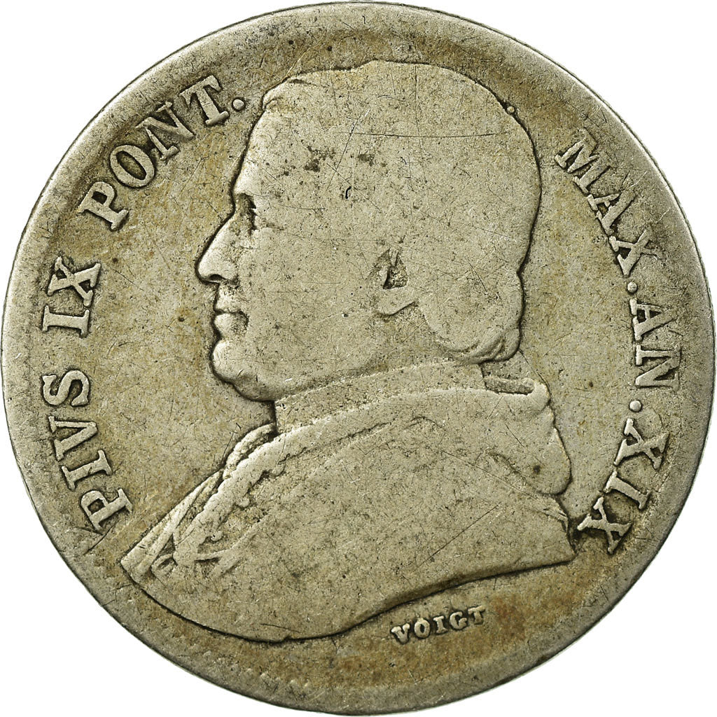 Coin ITALIAN STATES PAPAL STATES Pius IX 20 Baiocchi 1865 Rome VF(20-25 ...