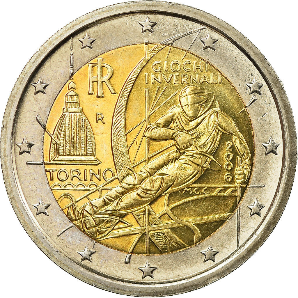 Italie 2 Euro Jeux olympiques de Turin 2006 SPL Bi-Metallic KM:246 ...