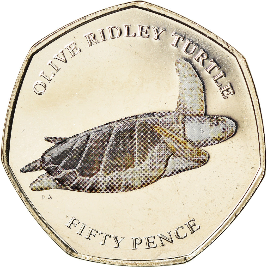 Coin British Indian Ocean 50 Pence 2019 Tortues - Tortue olivâtre ...