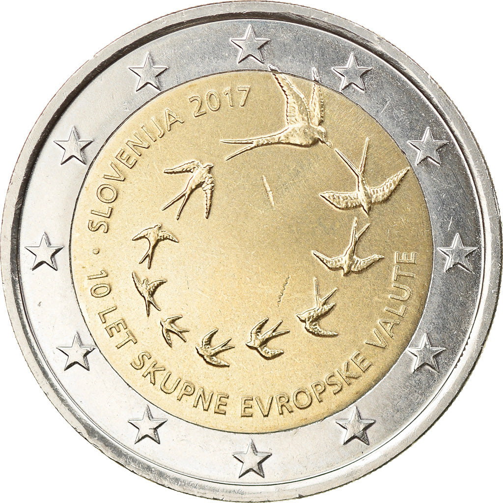 Slovenia 2 Euro 10 ans de l'Euro 2017 MS(63) Bi-Metallic KM:New ...