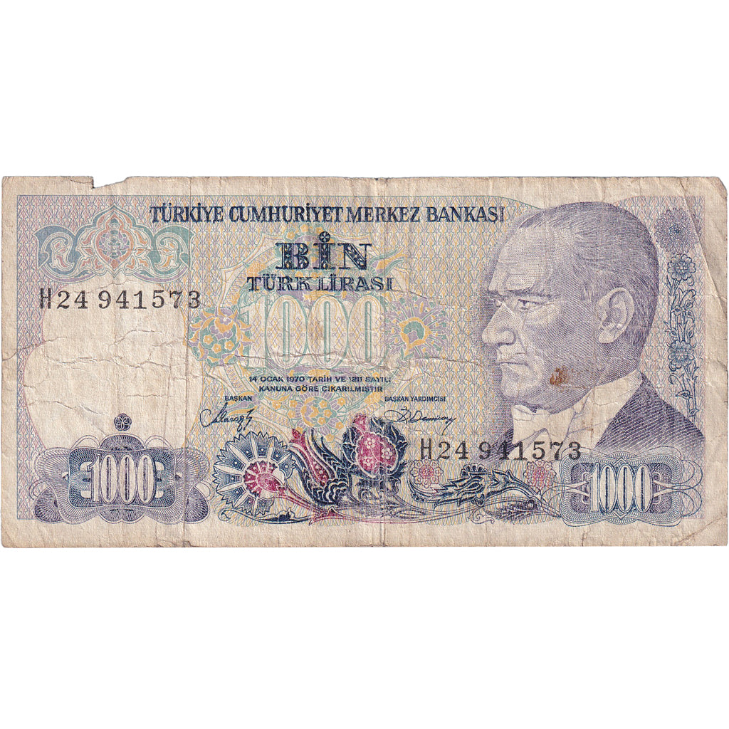 Banknote Turkey 1000 Lira Undated (1988) KM:196 VG(8-10) – Numiscorner.com