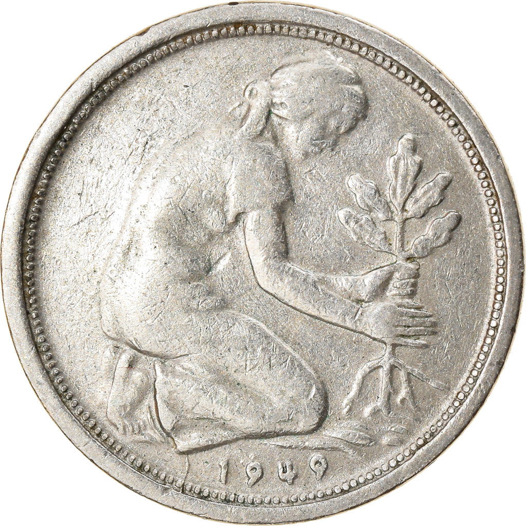 Coin GERMANY - FEDERAL REPUBLIC 50 Pfennig 1949 Karlsruhe EF(40-45 ...
