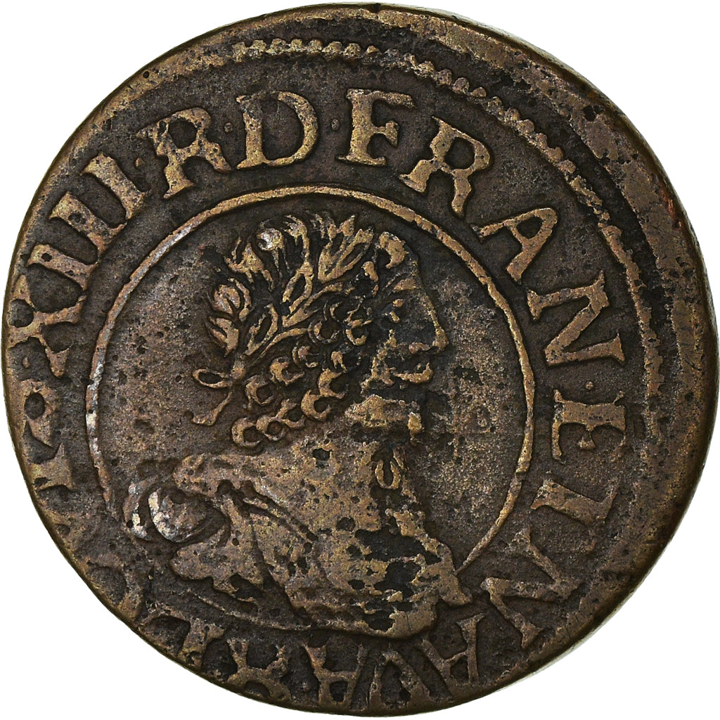 Monnaie France Louis XIII Double Tournois 1637 Paris Rare TTB Cuivre ...