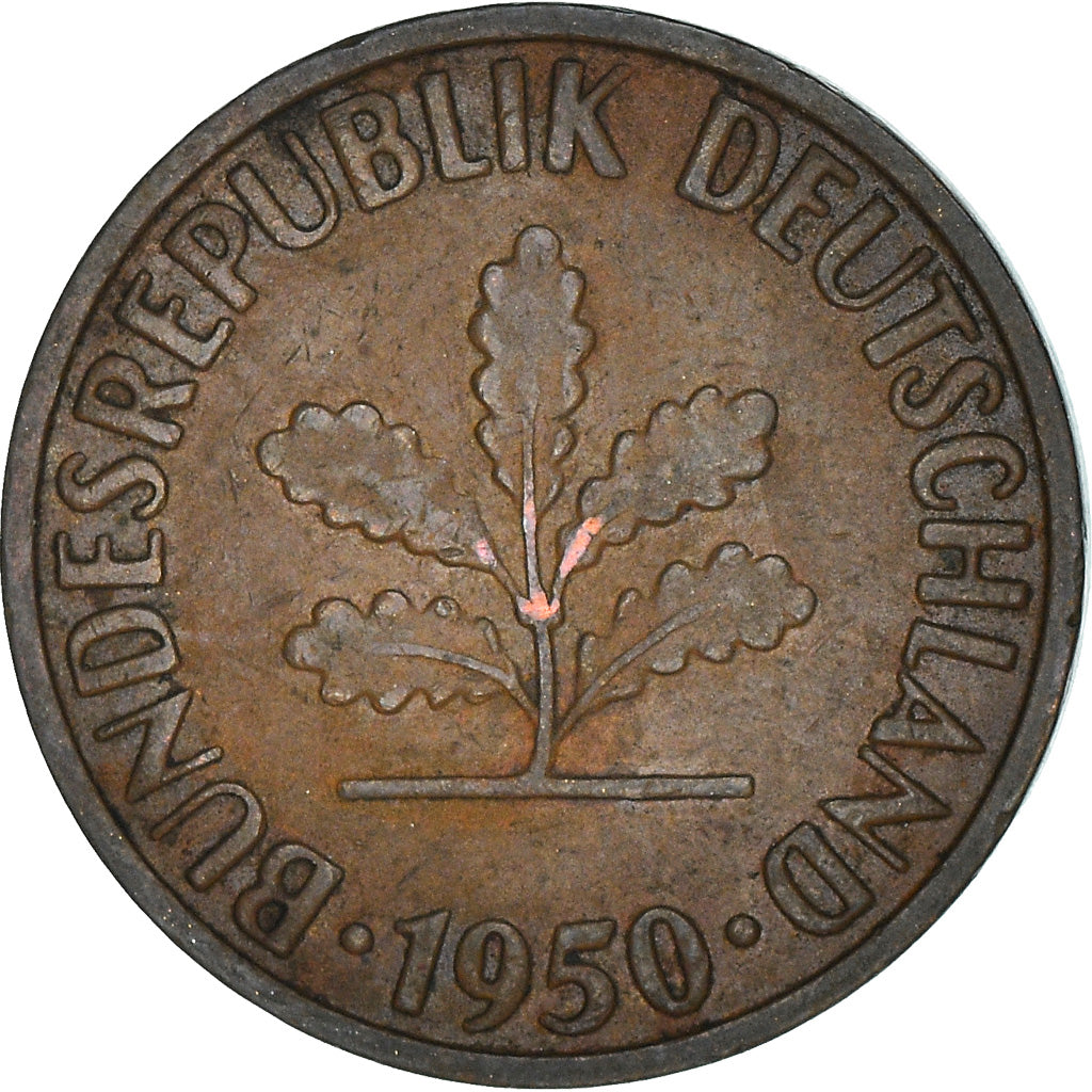 Coin GERMANY - FEDERAL REPUBLIC 2 Pfennig 1950 Munich EF(40-45) Bronze ...