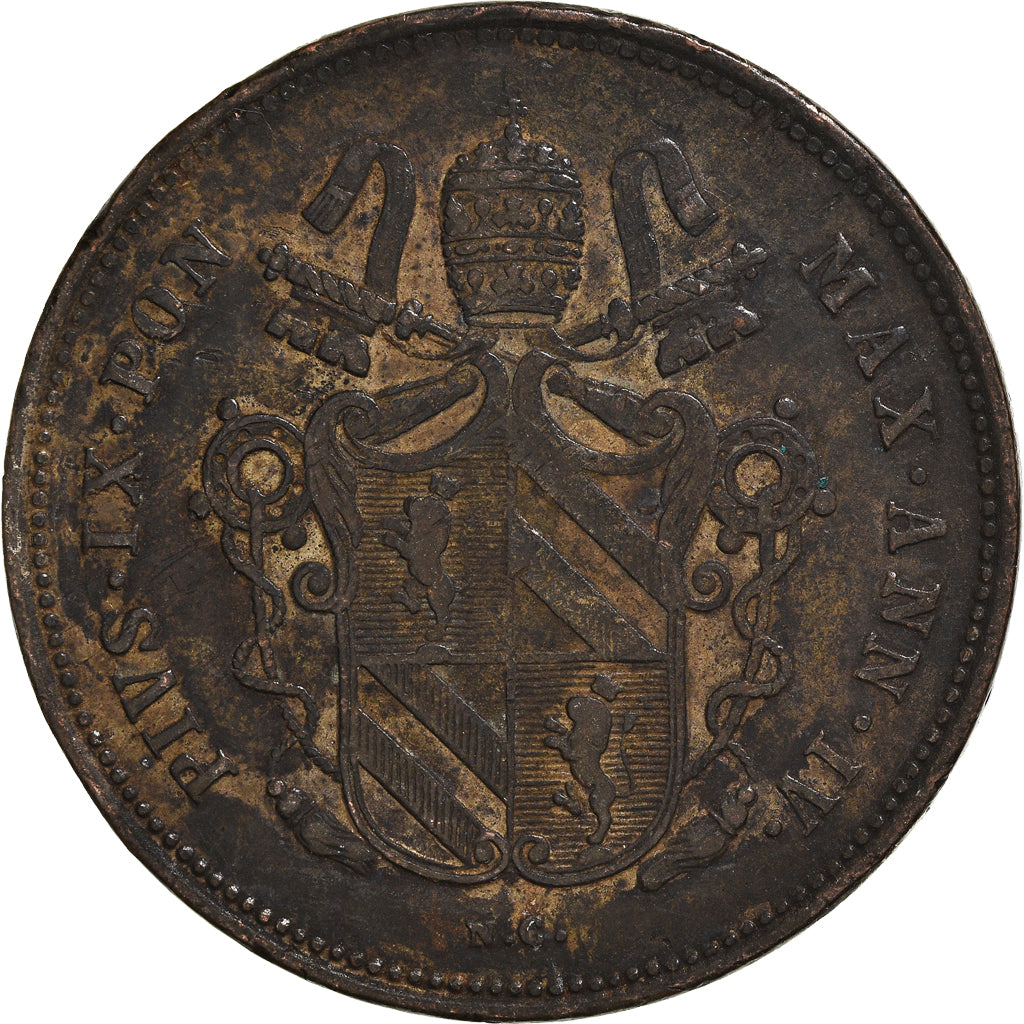 Coin ITALIAN STATES PAPAL STATES Pius IX 2 Baiocchi Muraiola 1849 Rome ...
